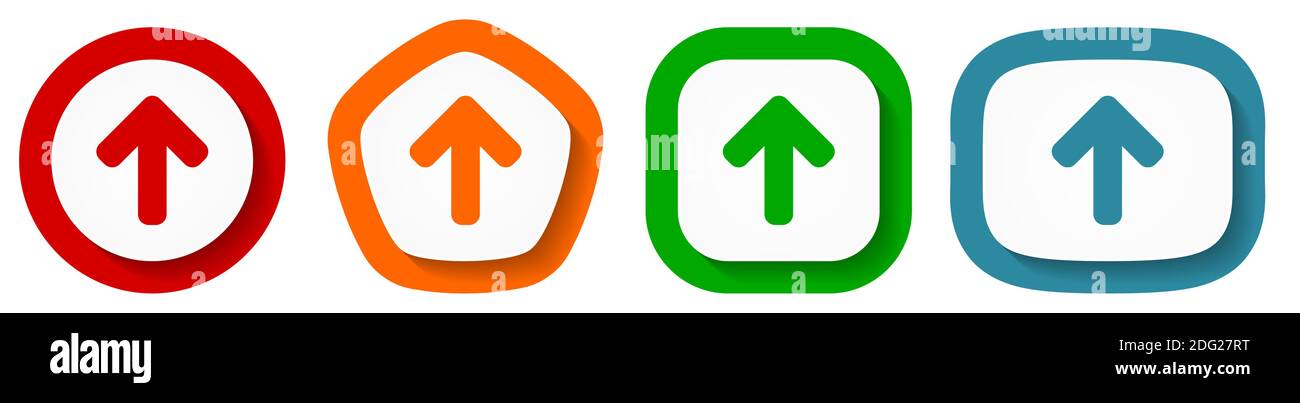 Up arrow, upload vector icon set, flat design vector illustration in 4 ...