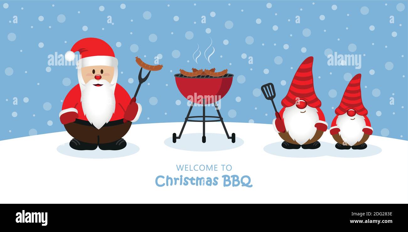 cute santa claus and dwarf at christmas bbq vector illustration EPS10 ...