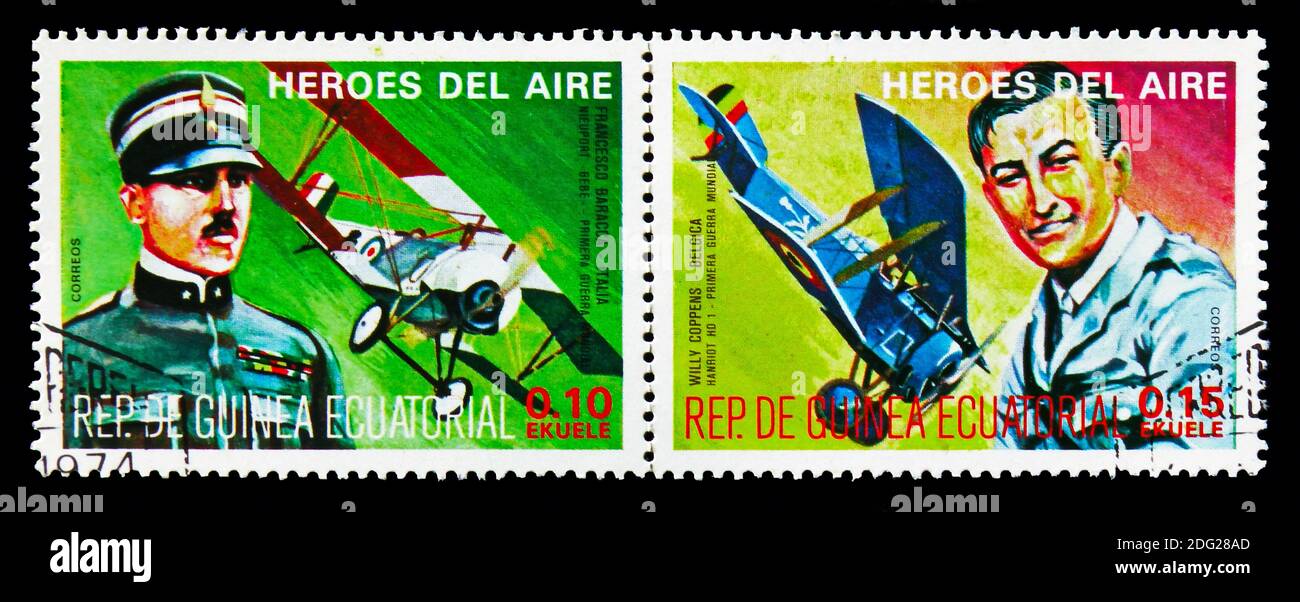 MOSCOW, RUSSIA - AUGUST 18, 2018: A stamp printed in Equatorial Guinea ...