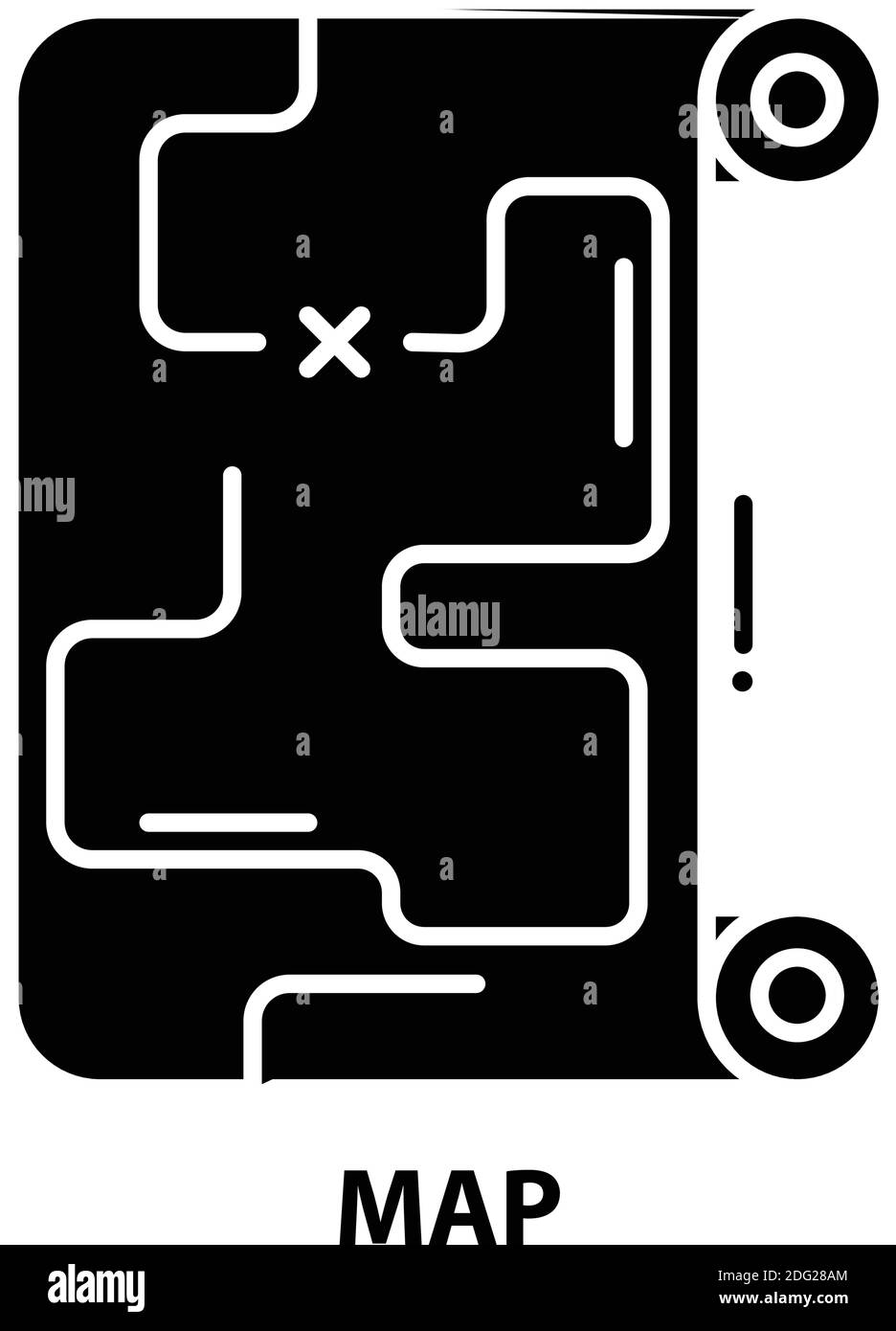 map icon, black vector sign with editable strokes, concept illustration ...