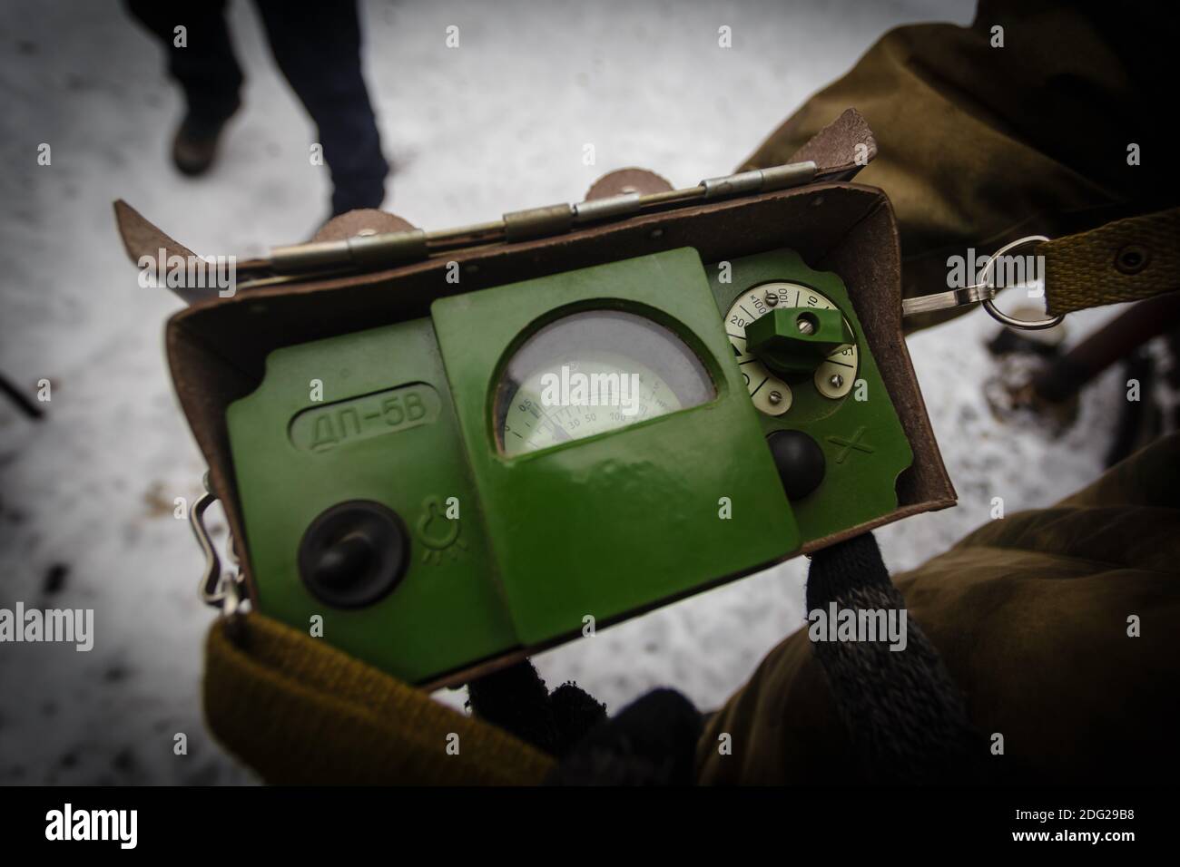 An old Soviet radimeter shows a small level of radiation pollution on ...