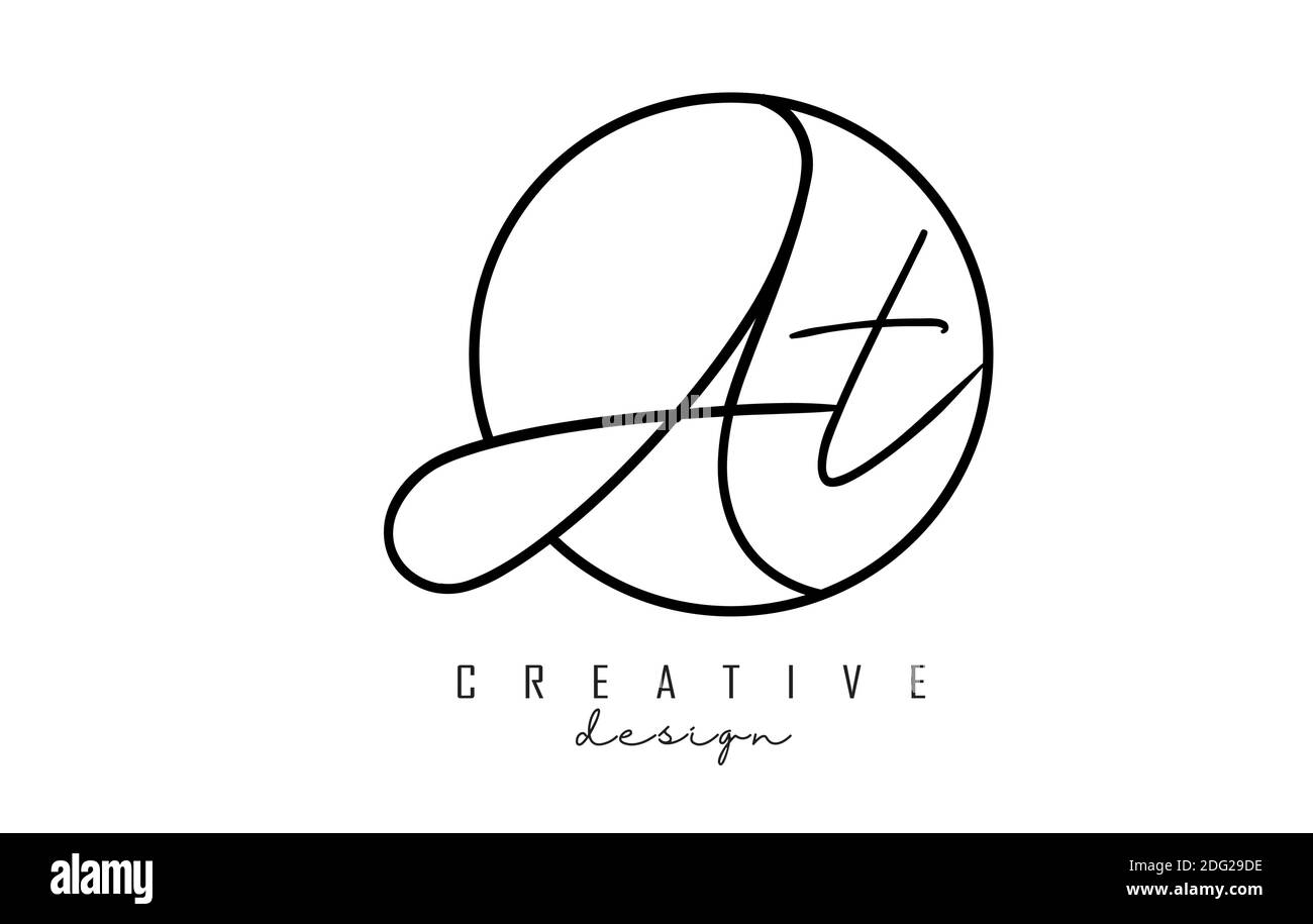 Handwriting letters AT A T logo design with simple circle vector ...
