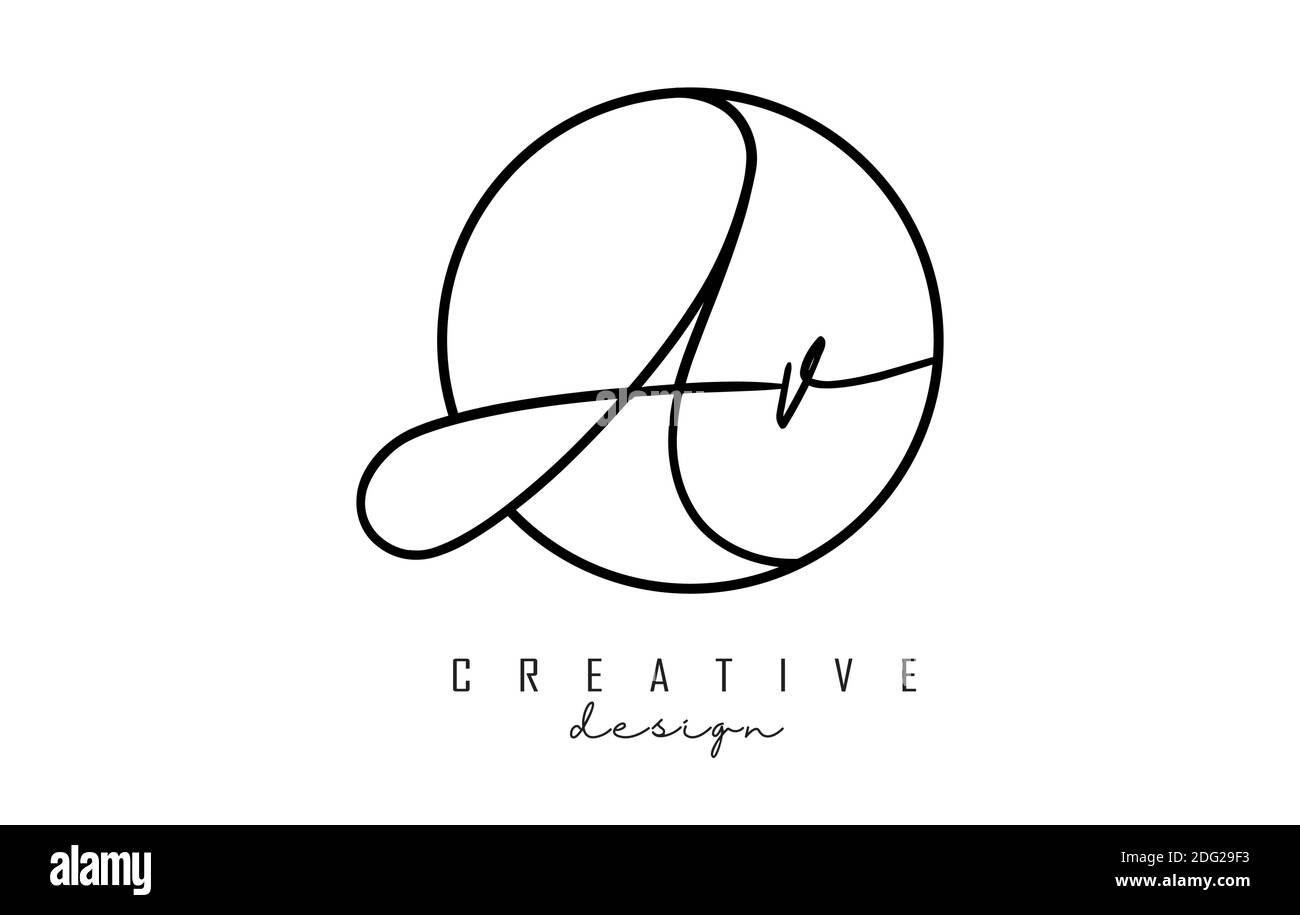Handwriting letters AV A V logo design with simple circle vector ...