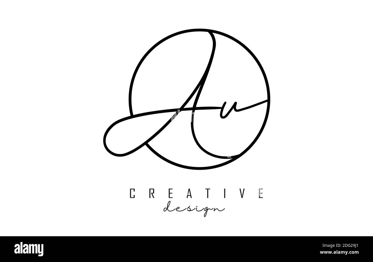 Handwriting letters AU A U logo design with simple circle vector ...