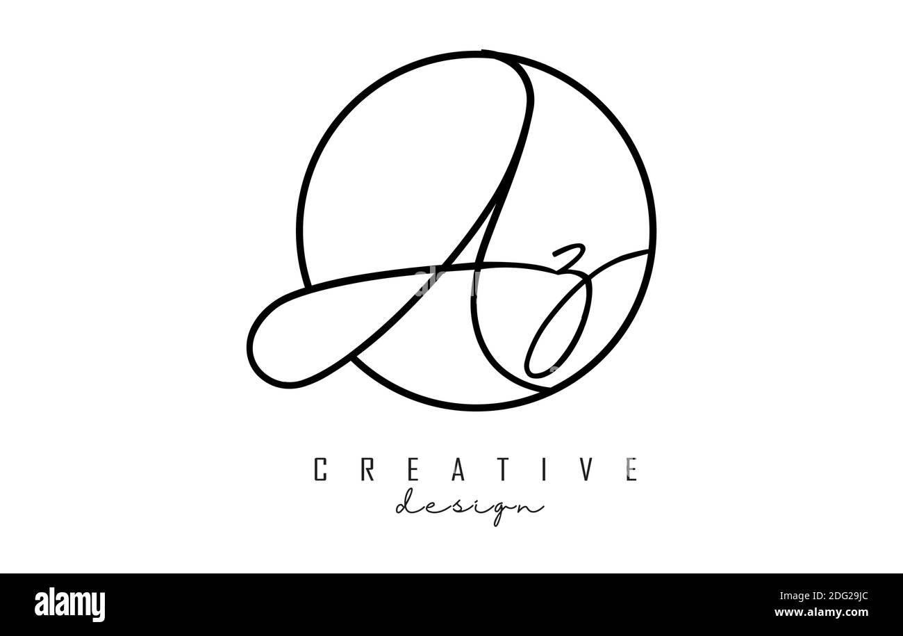 Handwriting letters AZ A Z logo design with simple circle vector ...