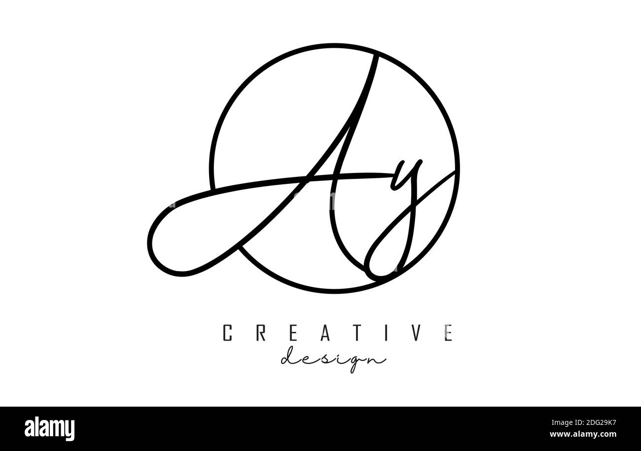 Handwriting letters AY A Y logo design with simple circle vector ...