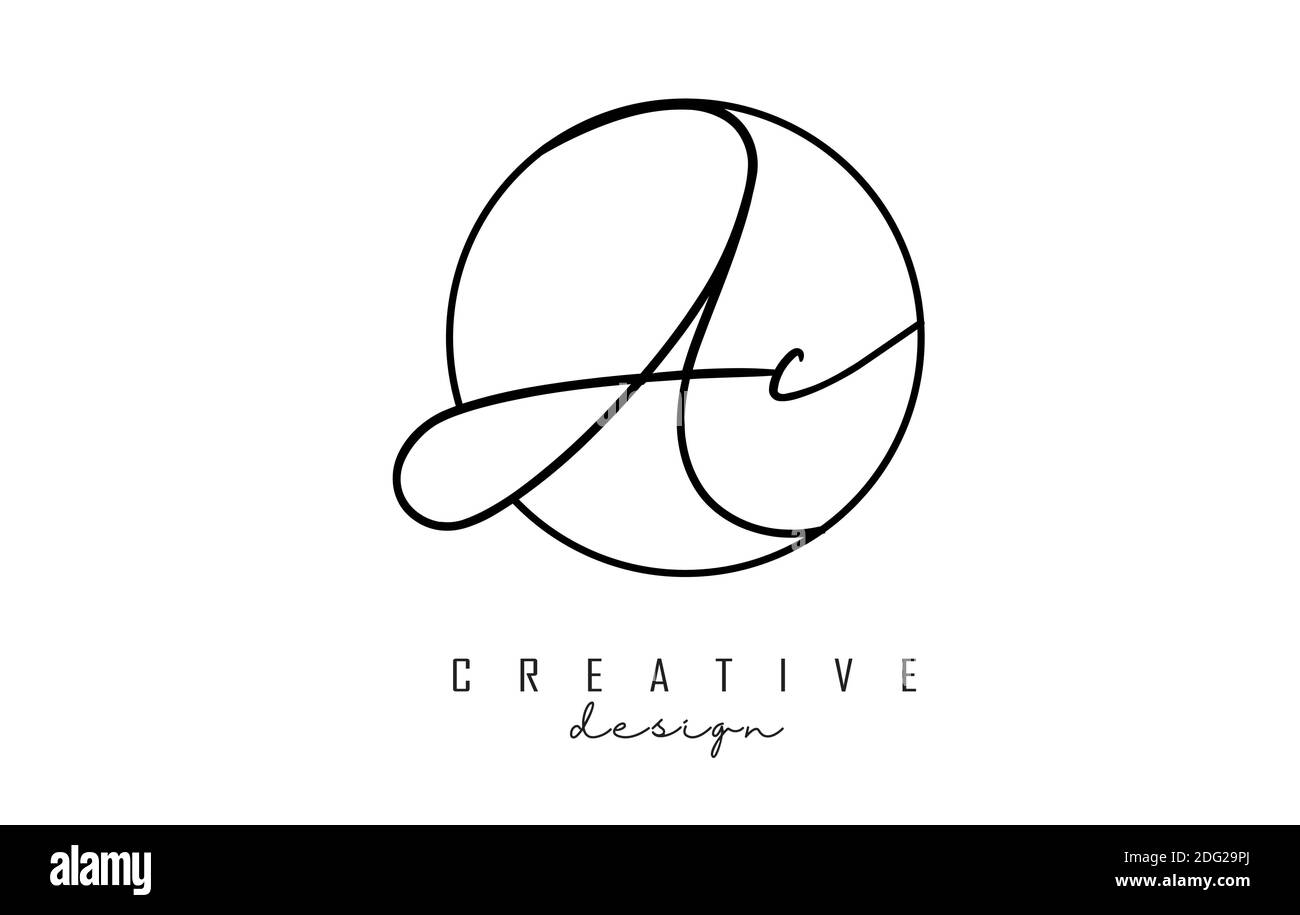 Handwriting letters AC A C logo design with simple circle vector ...