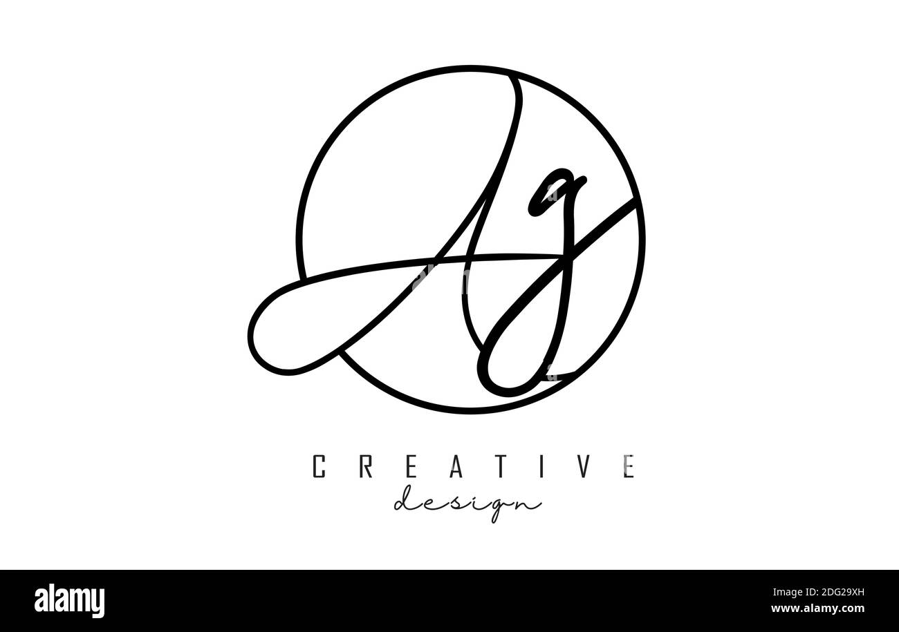 Handwriting letters AG A G logo design with simple circle vector ...