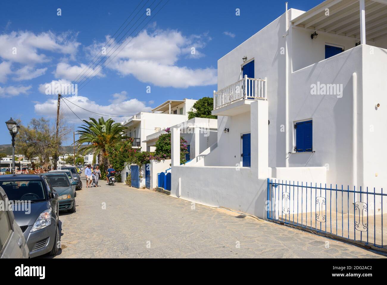 Paros, Greece - September 27, 2020: Seaside promenade in Aliki village ...
