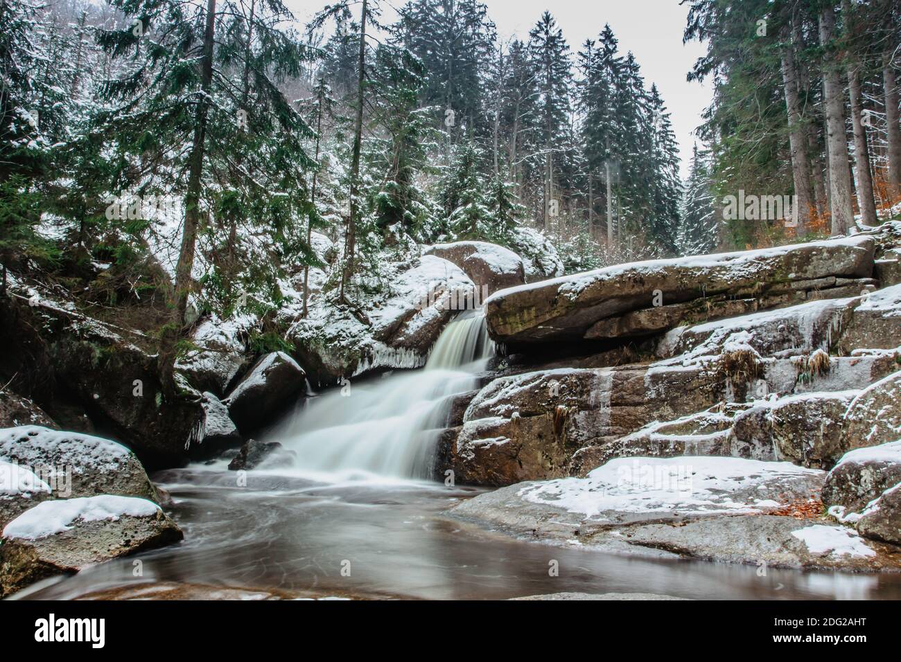 The group of waterfalls and cascades on the Cerna Desna River, close to ...