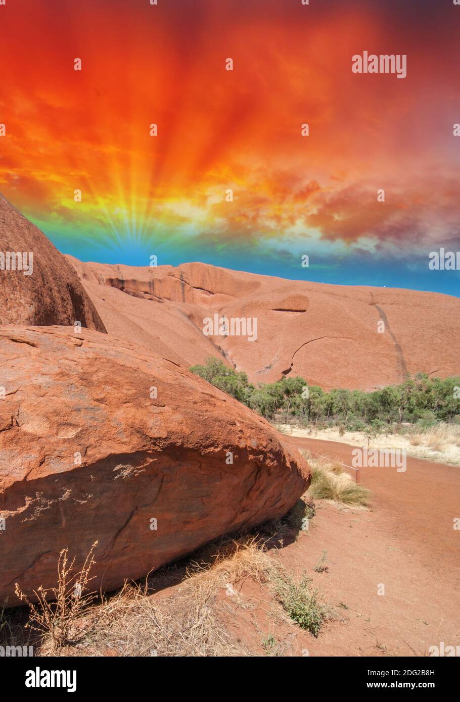 Beautiful rocks of Australian Outback against colourful sky Stock Photo ...