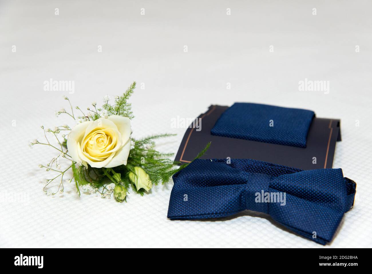 Wedding accessories - male bow tie and boutonniere. Modern formal style ...