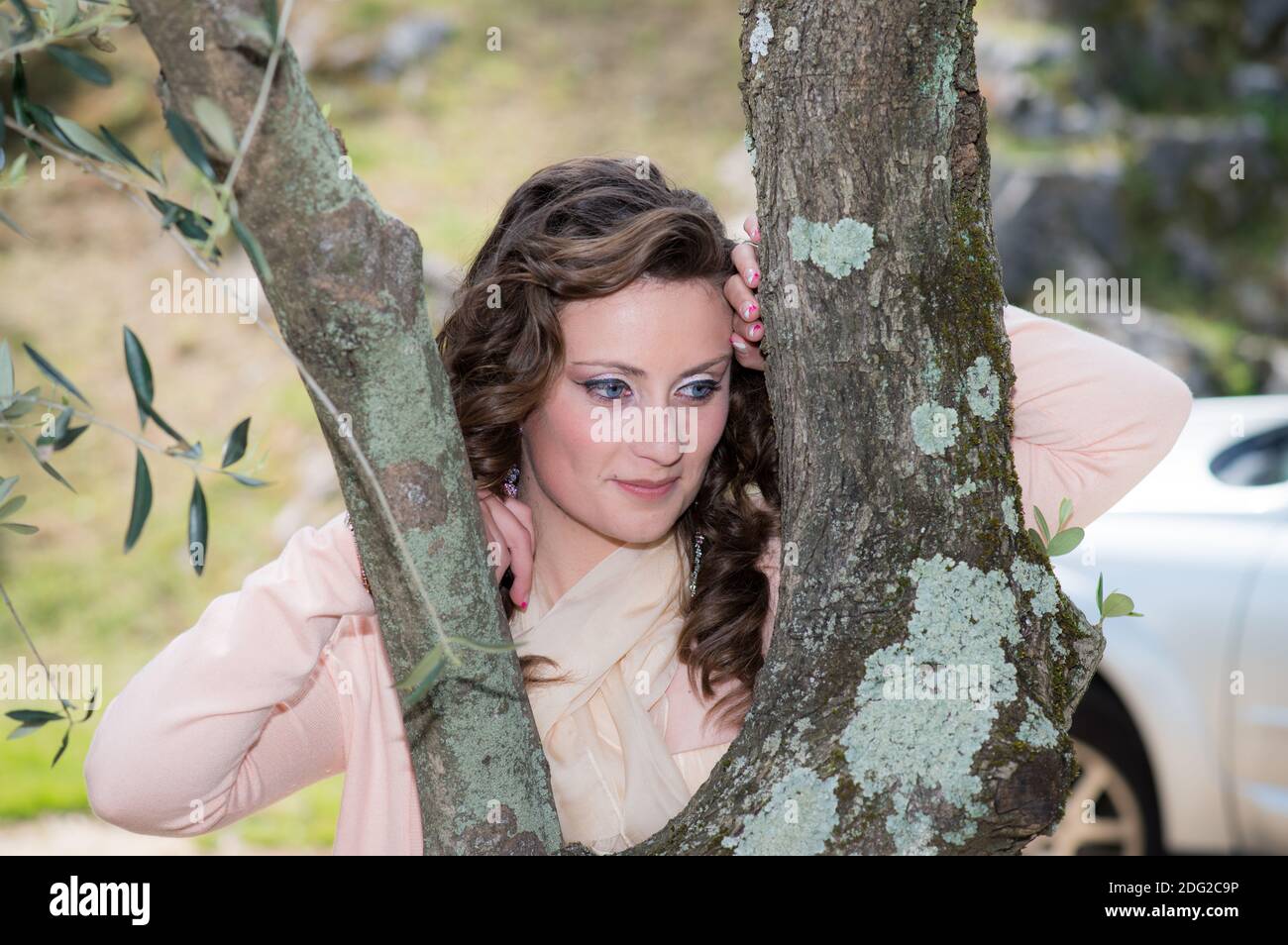 Beautiful happy young woman relaxing outdoor in spring season Stock ...