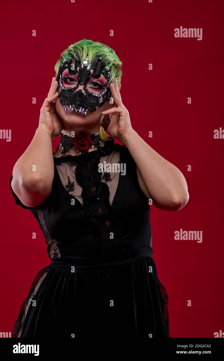 Woman dressed in gothic clothes, scary halloween Stock Photo - Alamy
