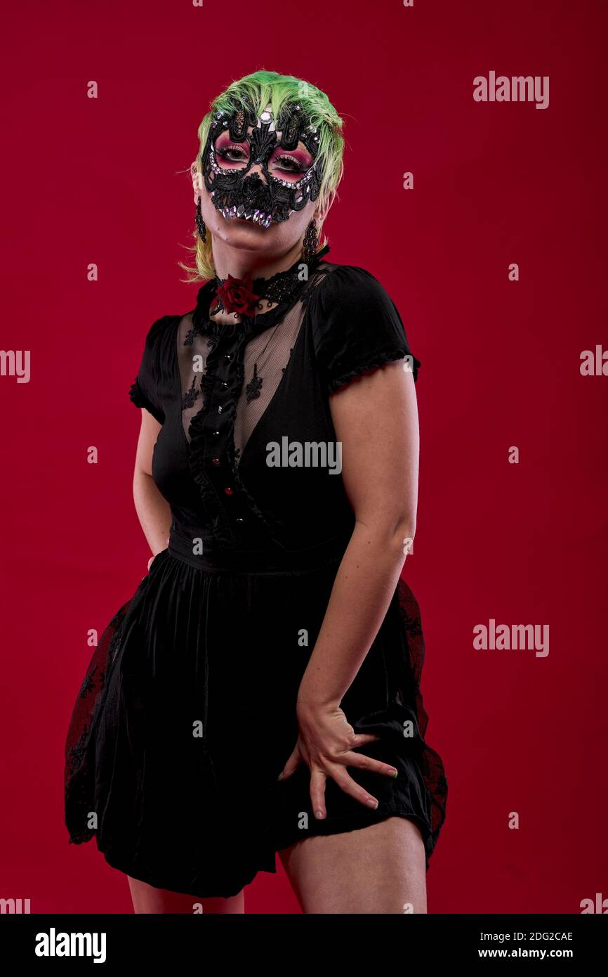 Woman dressed in gothic clothes, scary halloween Stock Photo - Alamy