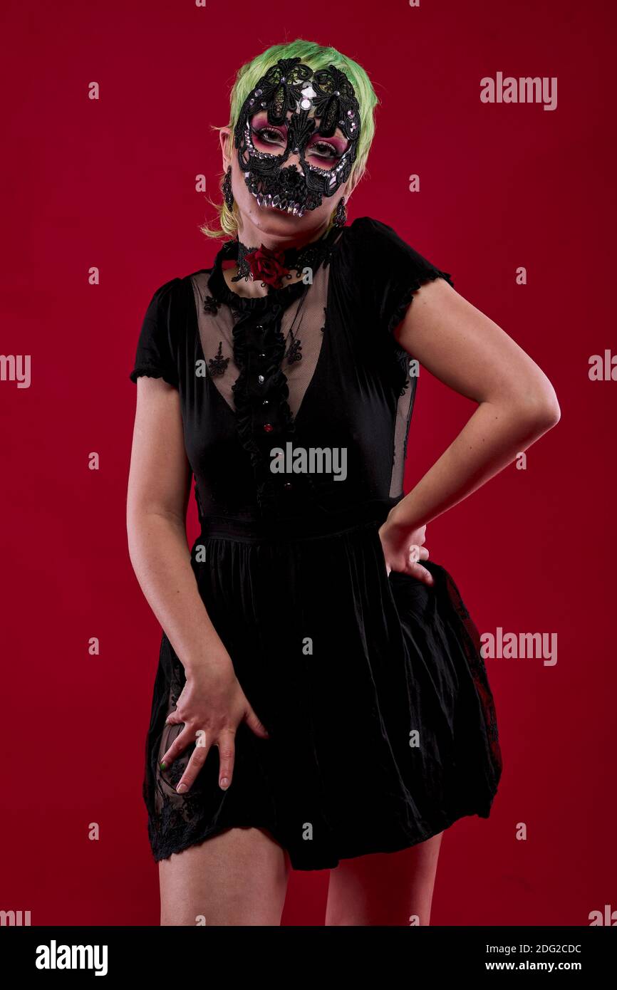 Woman dressed in gothic clothes, scary halloween Stock Photo - Alamy