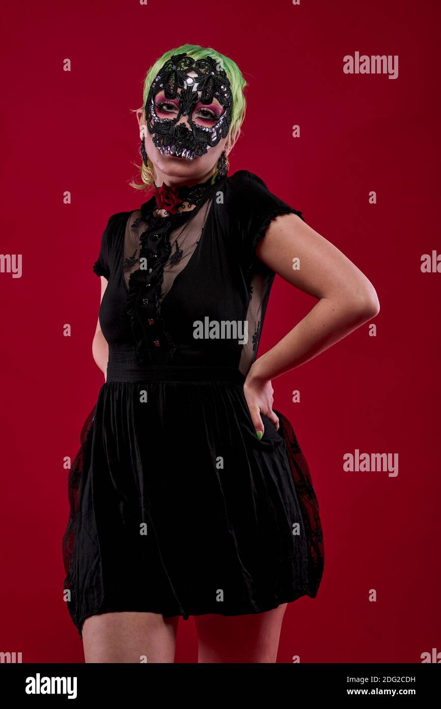 Woman dressed in gothic clothes, scary halloween Stock Photo - Alamy