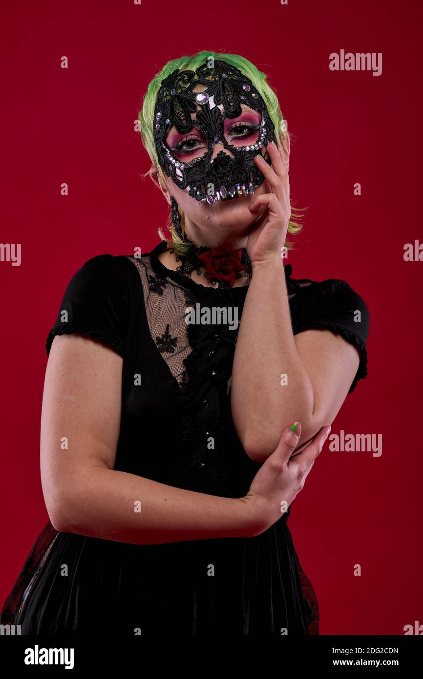 Woman dressed in gothic clothes, scary halloween Stock Photo - Alamy