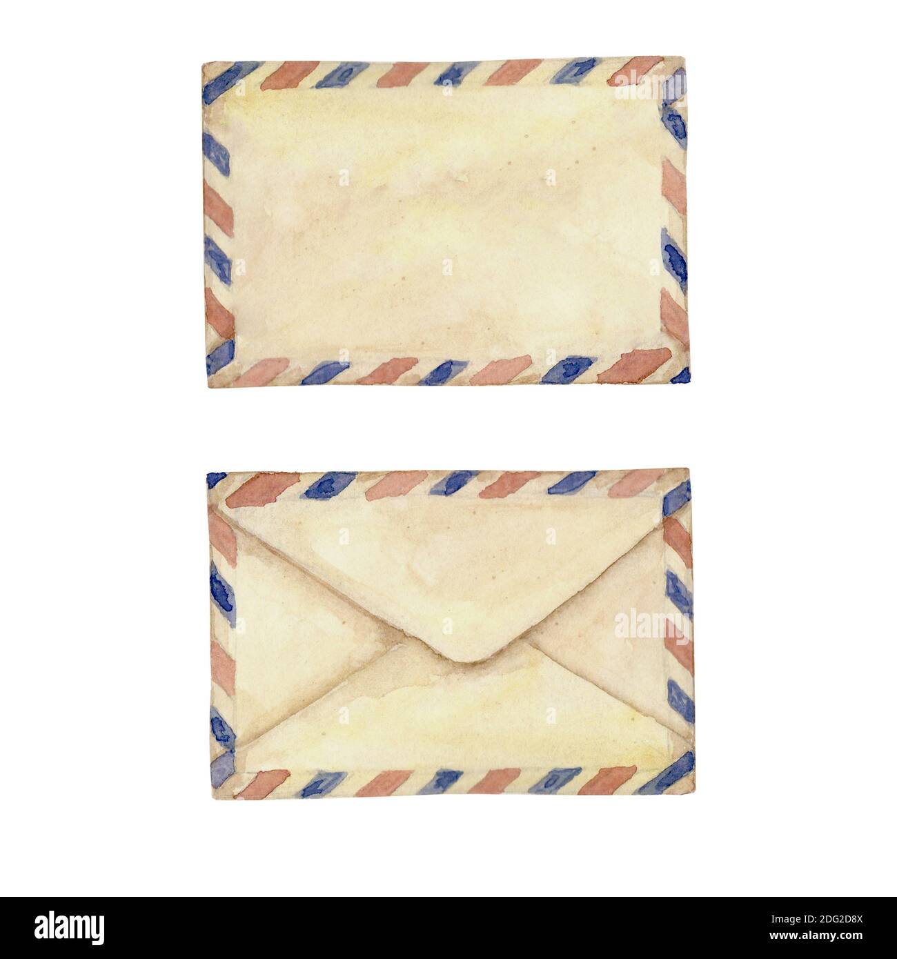 Watercolor old-fashioned postal set isolated on white background in ...