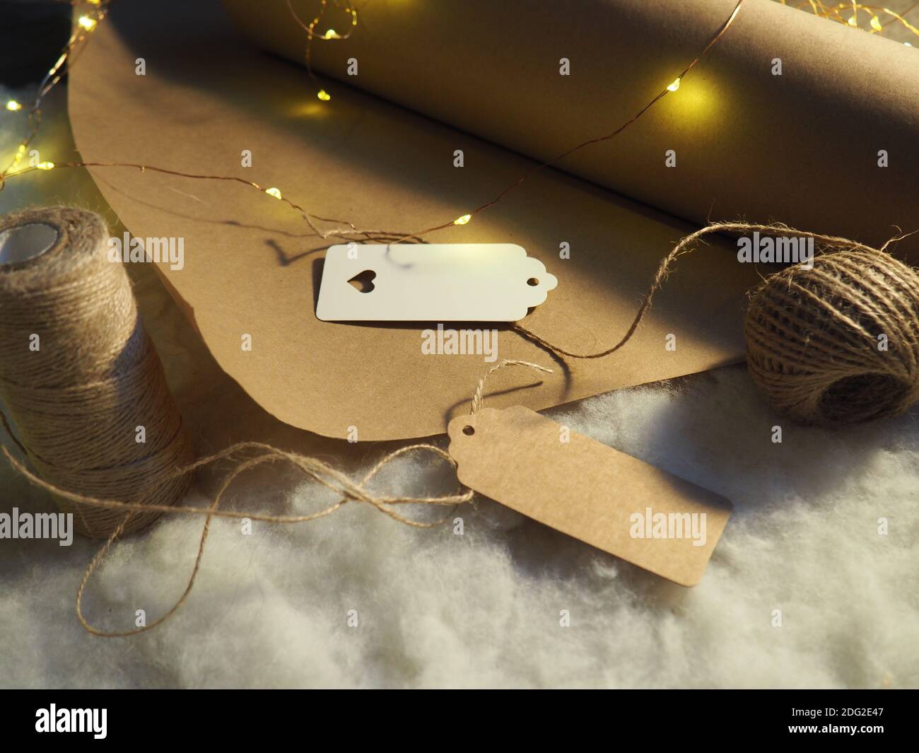 Minimalist Wrapping Brown Paper, Tags and String Stock Photo - Alamy