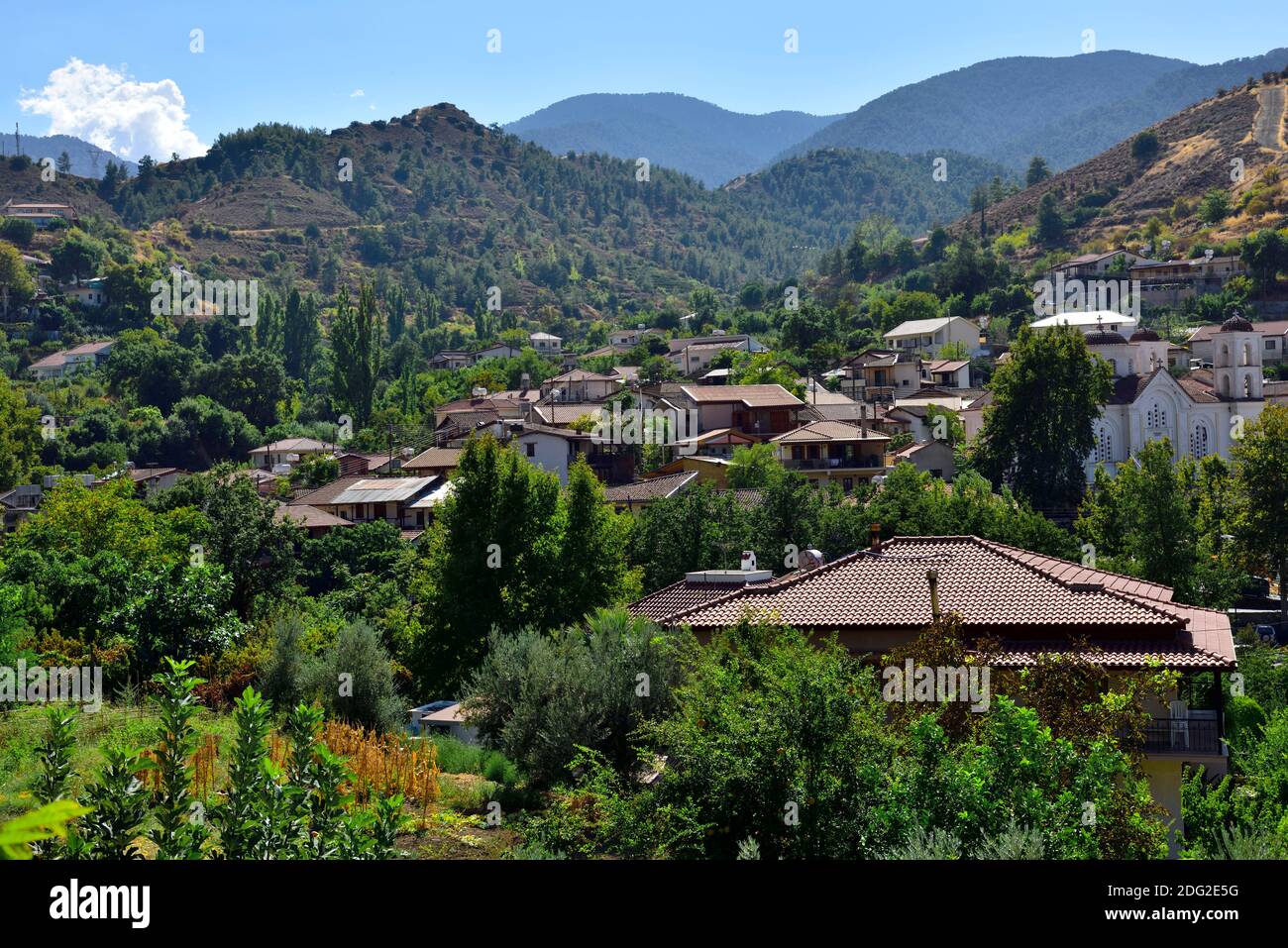 View over houses and hills of small town of Galata, Cyprus Stock Photo ...