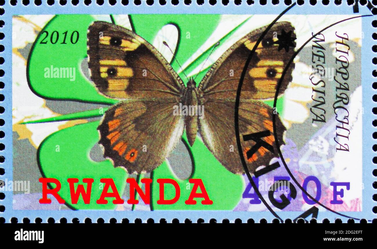 MOSCOW, RUSSIA - OCTOBER 21, 2018: A stamp printed in Rwanda shows ...