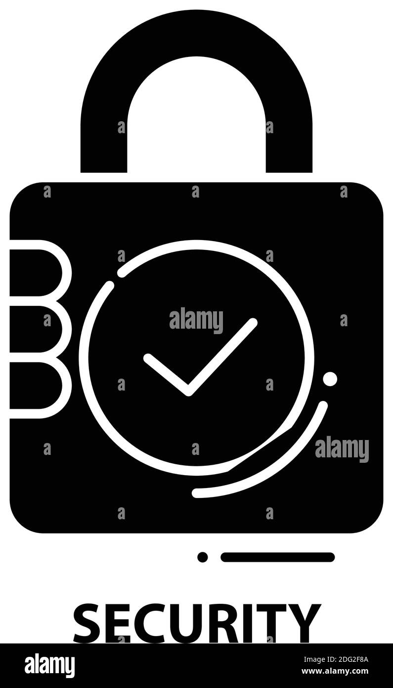 security icon, black vector sign with editable strokes, concept ...