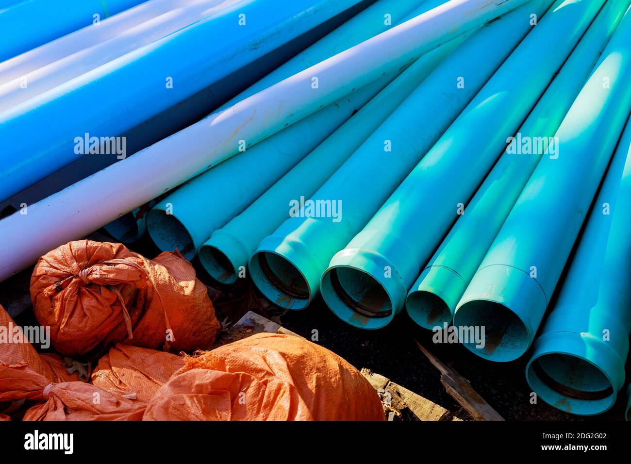 Large blue industrial PVC sewer pipes road construction for drainage ...