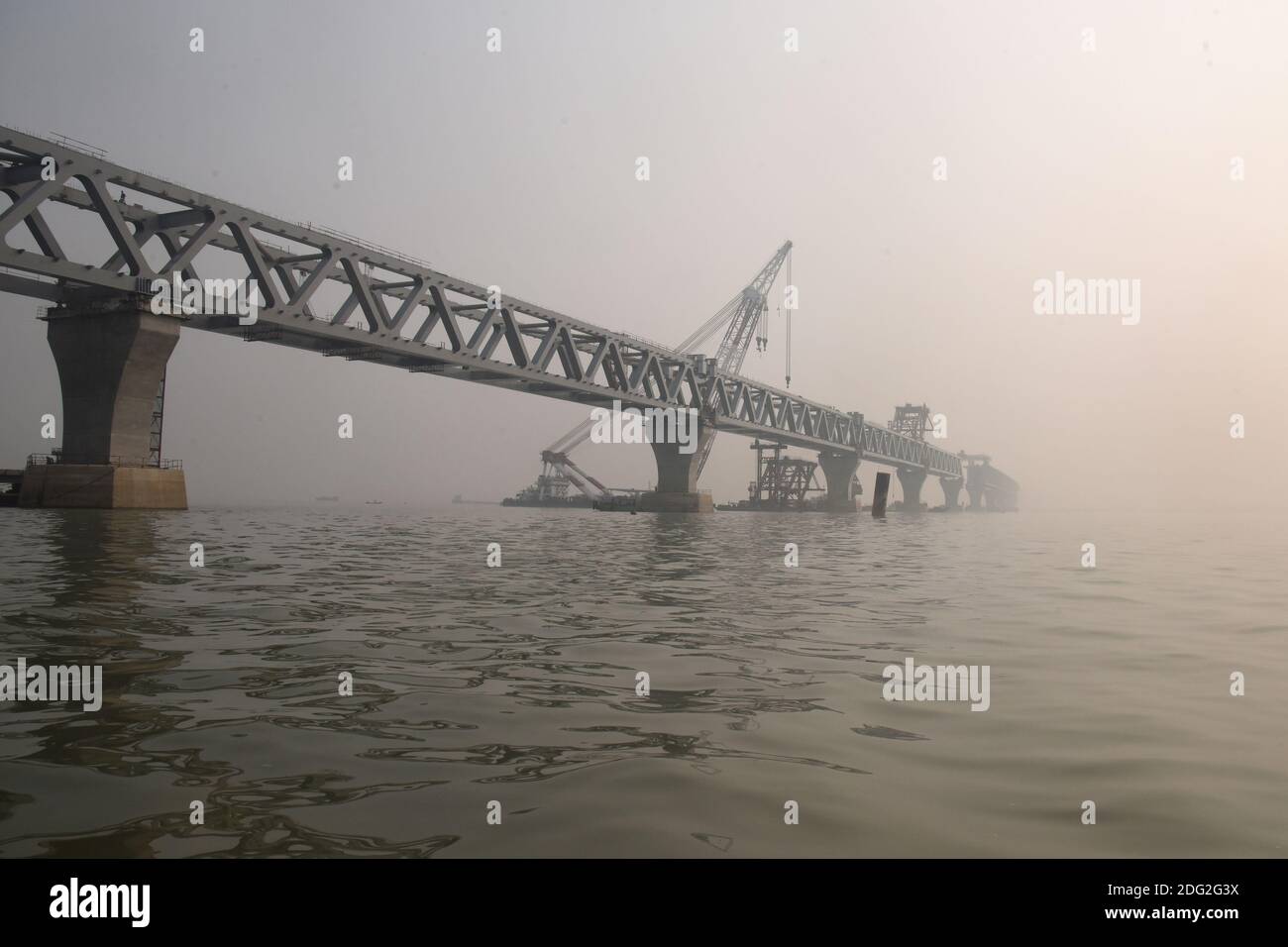 A view of under construction Padma Bridge over the Padma River near ...
