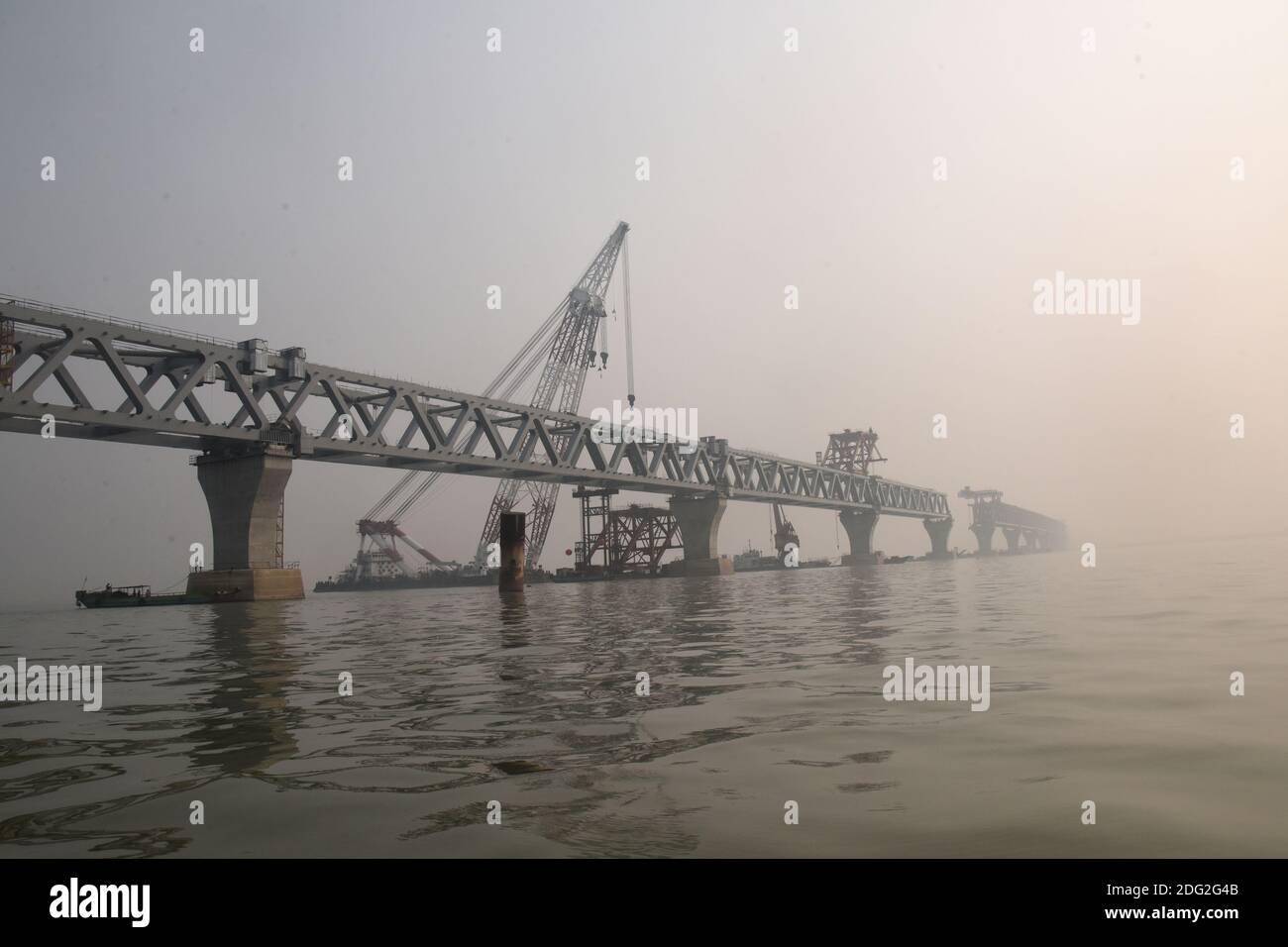A view of under construction Padma Bridge over the Padma River near ...