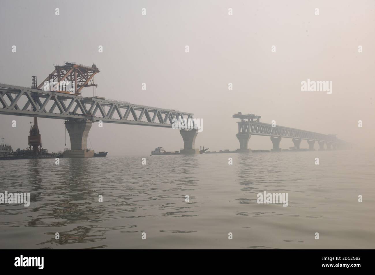 A view of under construction Padma Bridge over the Padma River near ...