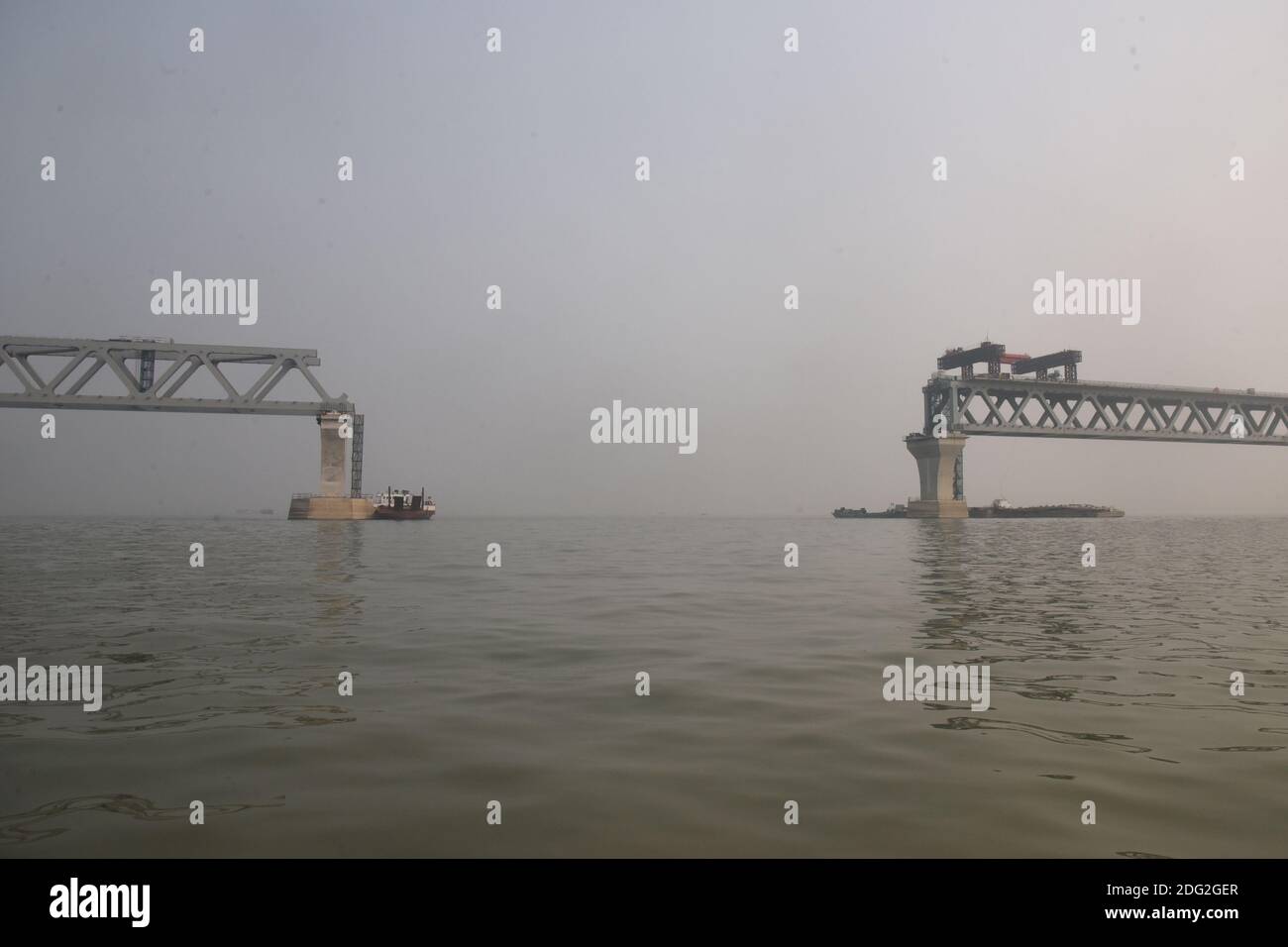 A view of under construction Padma Bridge over the Padma River near ...