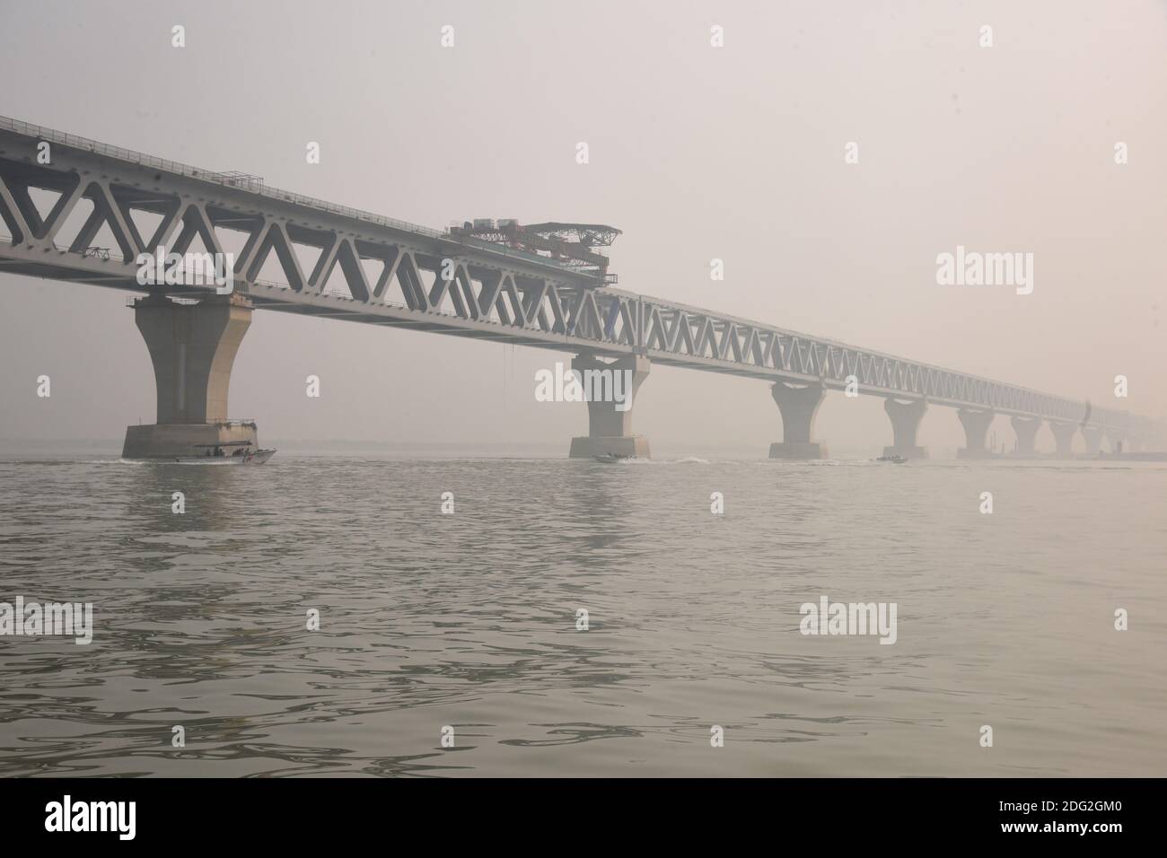 A view of under construction Padma Bridge over the Padma River near ...