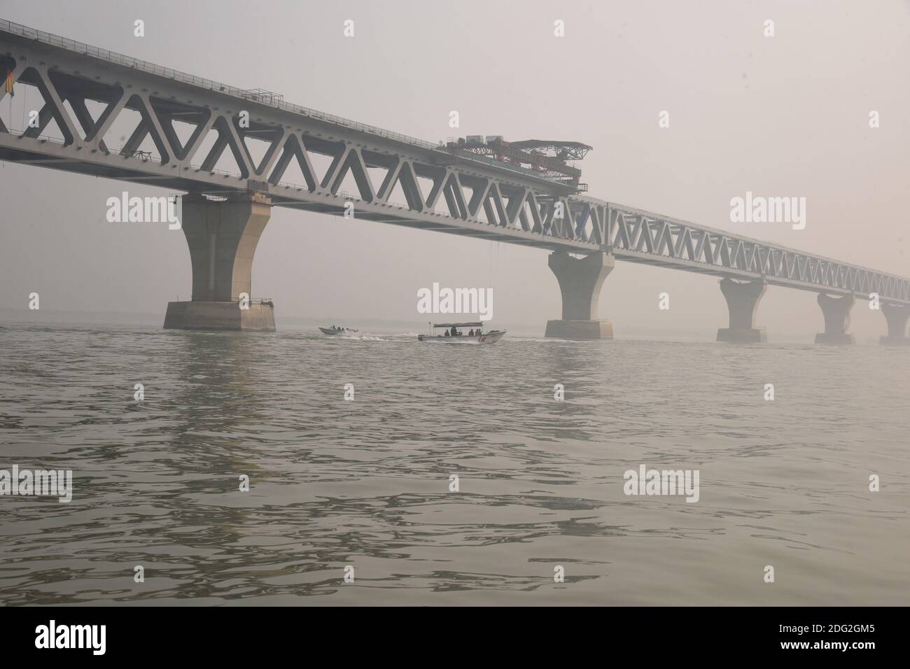 A view of under construction Padma Bridge over the Padma River near ...