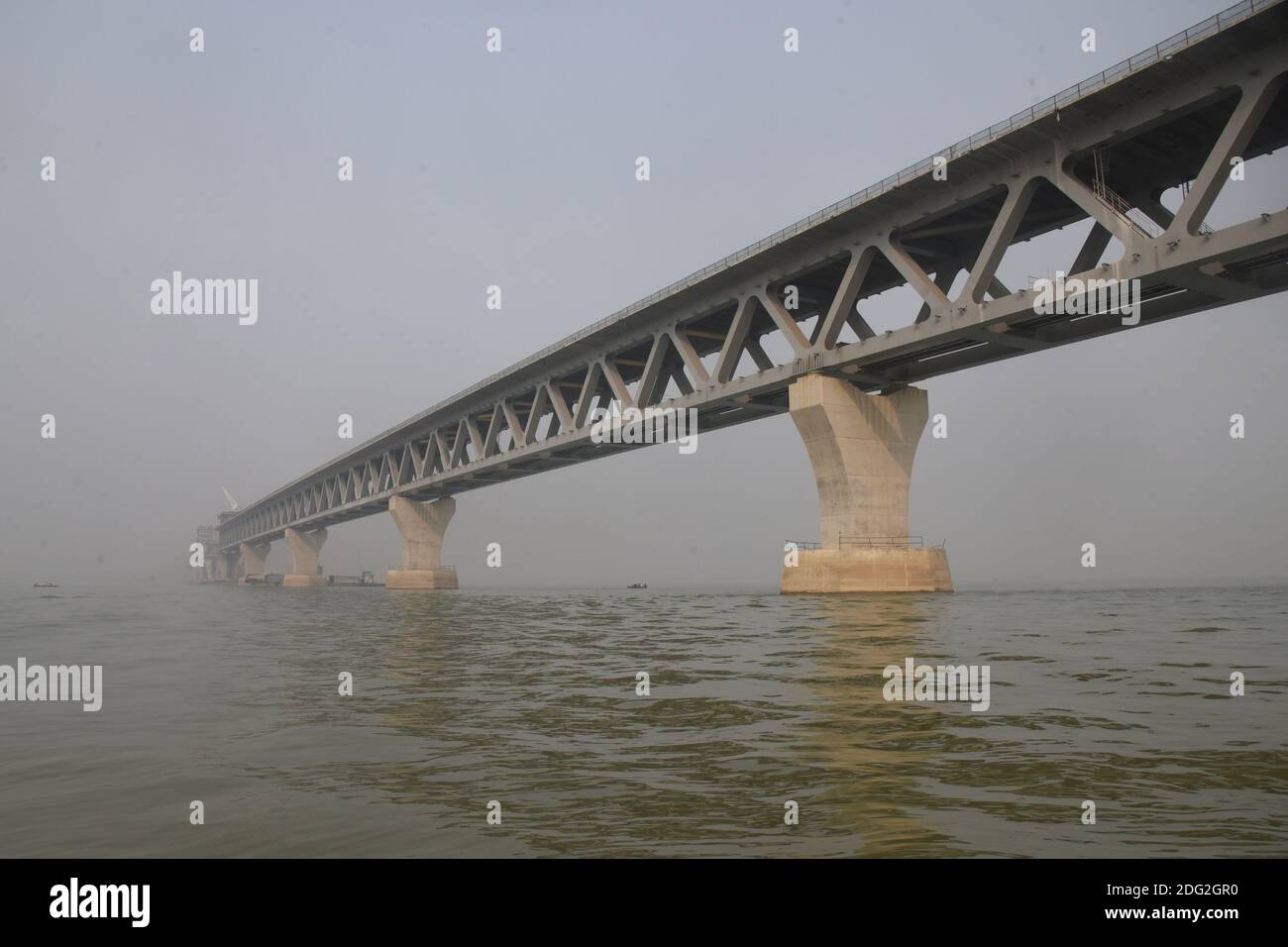 A view of under construction Padma Bridge over the Padma River near ...