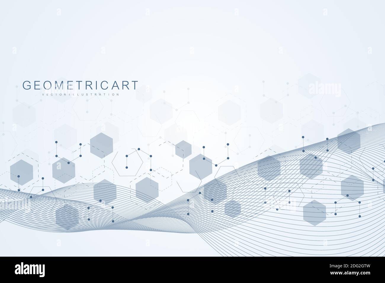 Science network pattern, connecting lines and dots. Technology hexagons ...