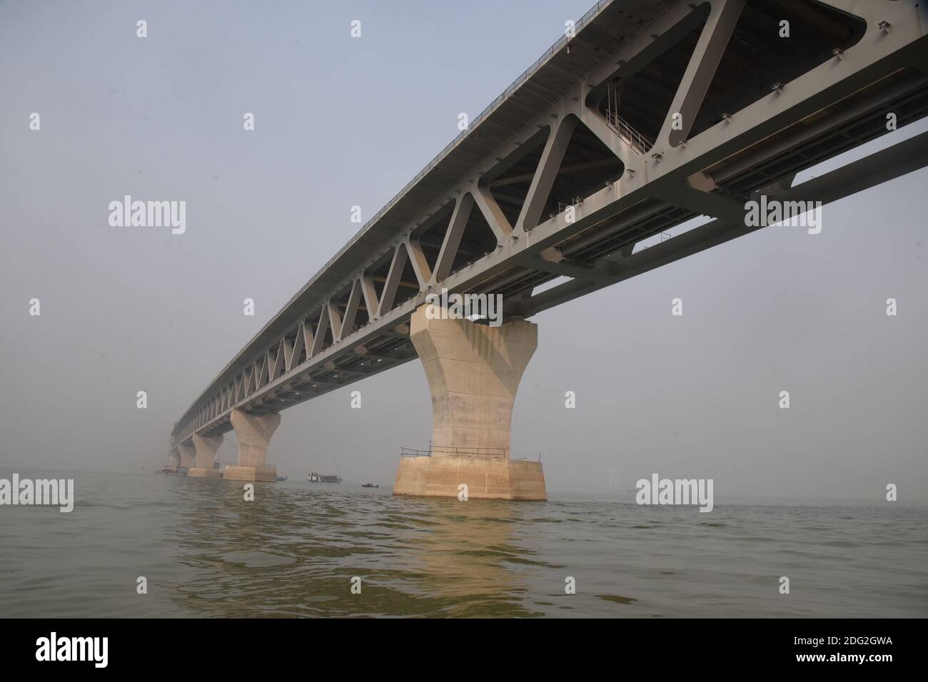 A view of under construction Padma Bridge over the Padma River near ...
