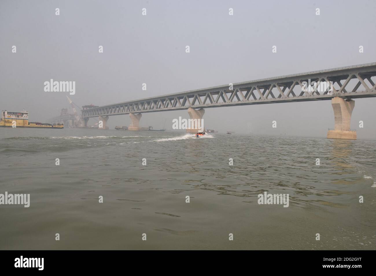 A view of under construction Padma Bridge over the Padma River near ...
