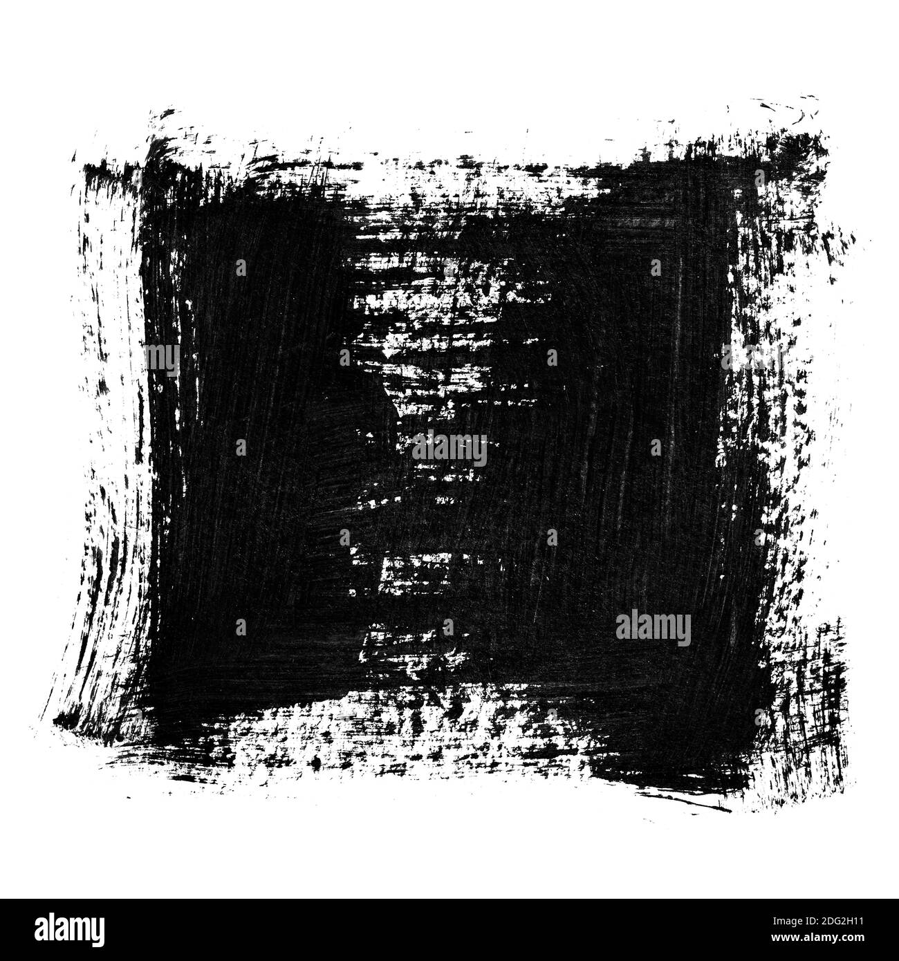 Black ink square isolated on the white background. Hand-drawn abstract ...