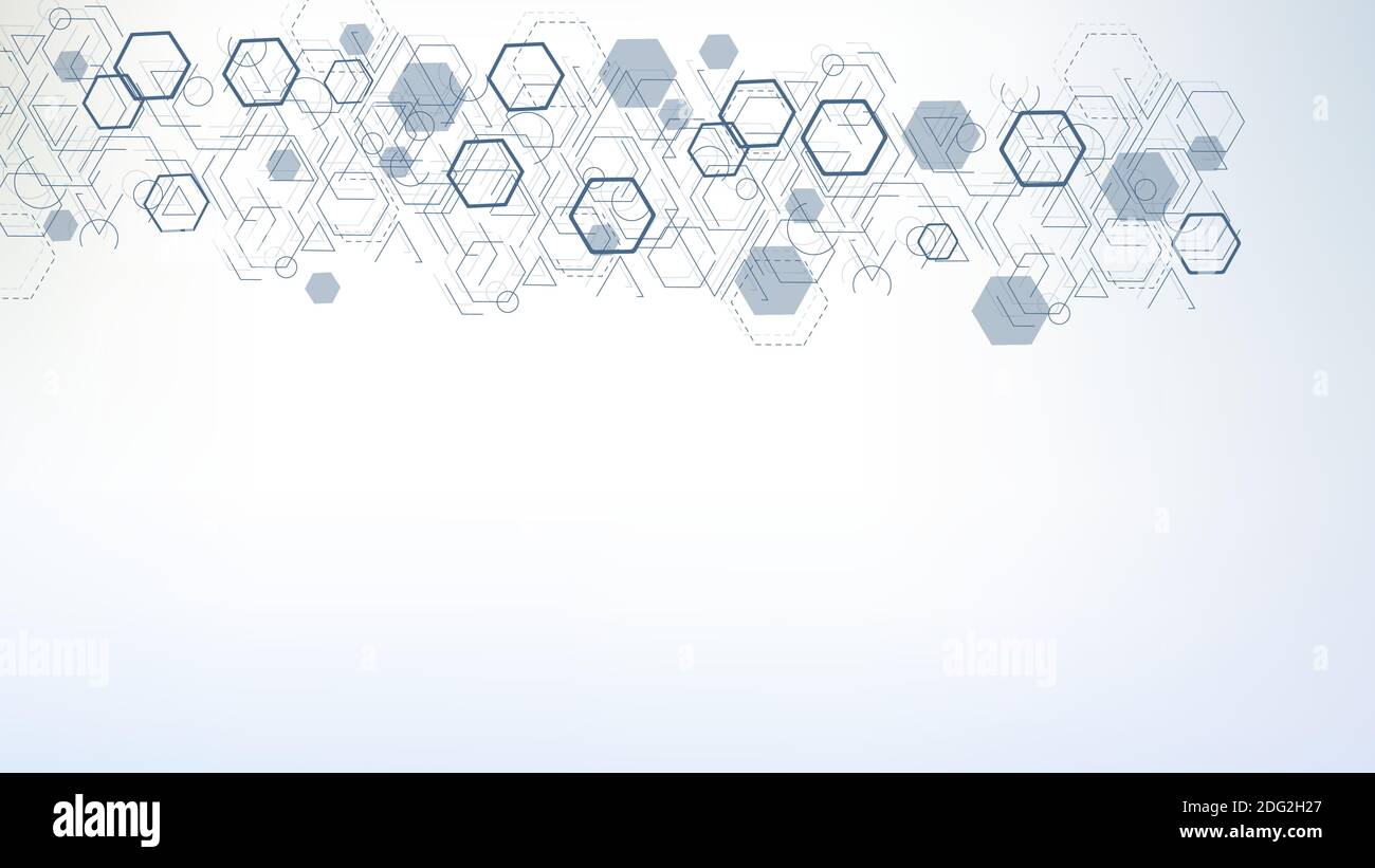 Science network pattern, connecting lines and dots. Technology hexagons ...