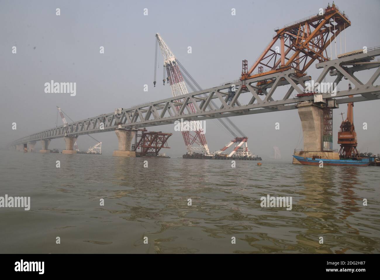 A view of under construction Padma Bridge over the Padma River near ...