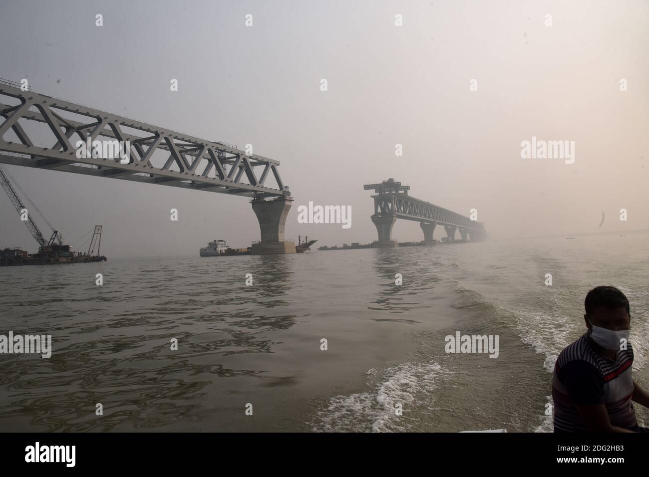 A view of under construction Padma Bridge over the Padma River near ...