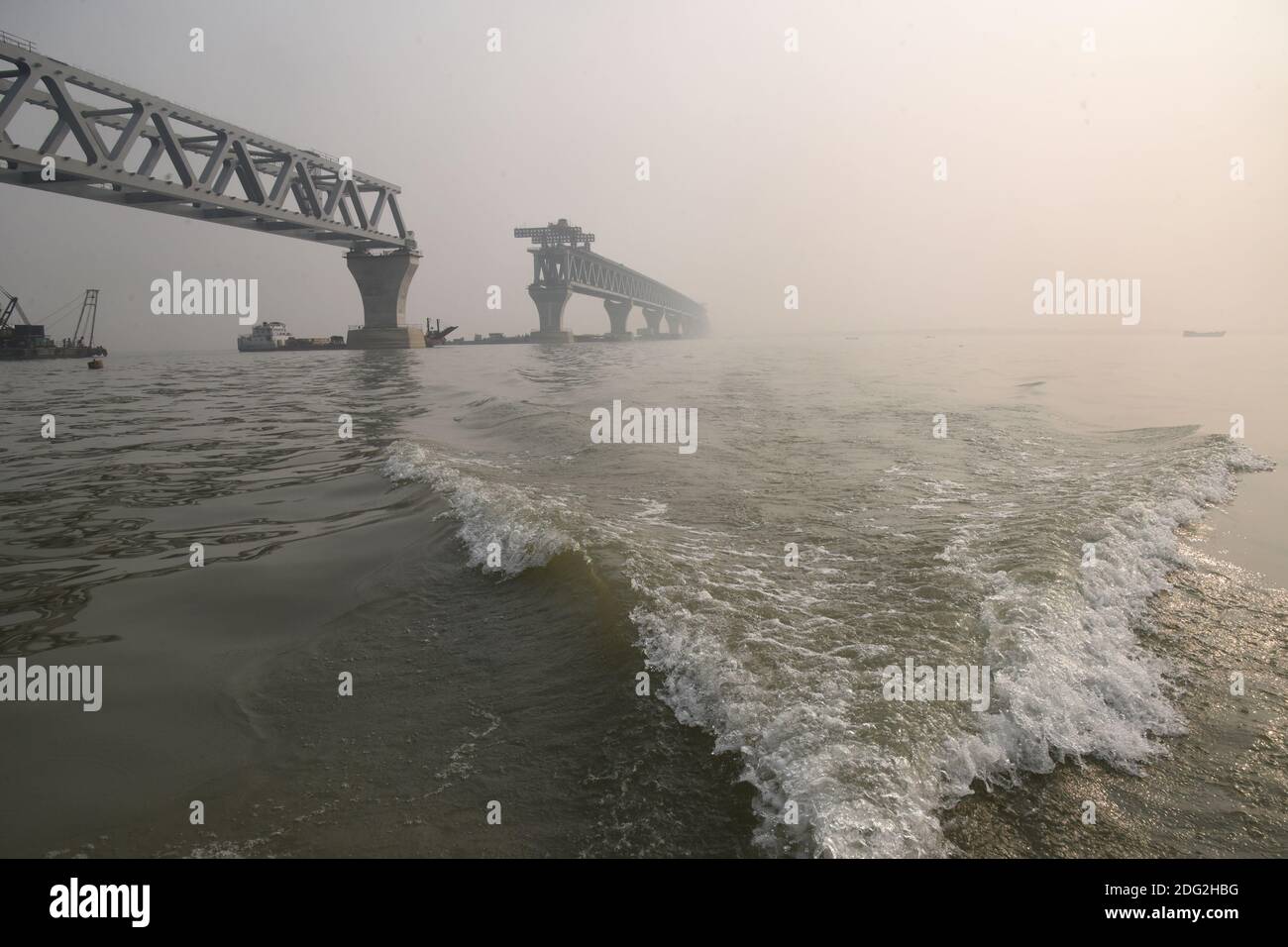 A view of under construction Padma Bridge over the Padma River near ...