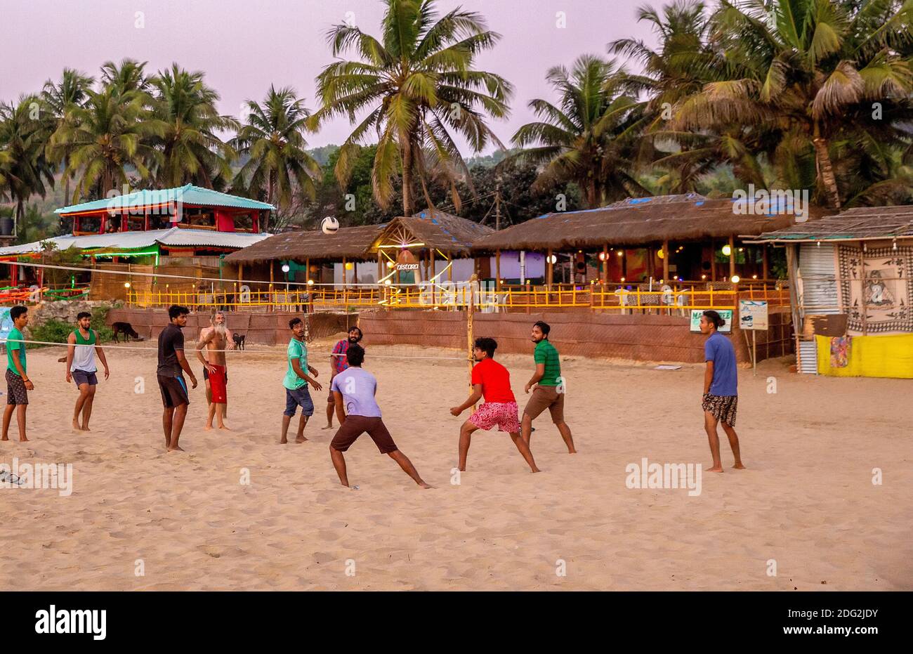 02/19/2019 Gokarna , India Indian people (youth) playing voleyball on ...