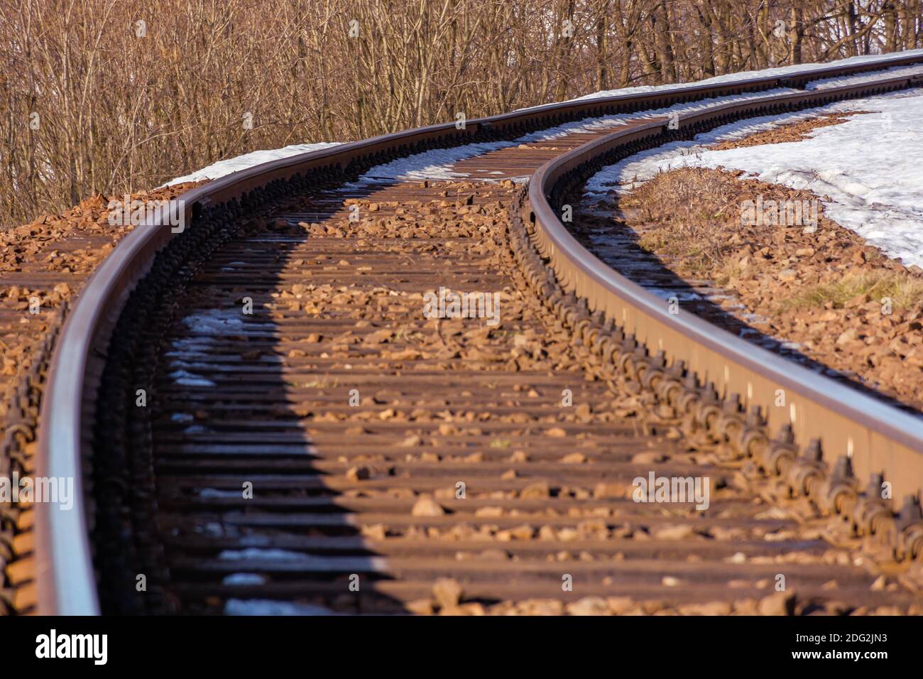 railroad in winter. snow on the roadside. transportation scenery Stock ...