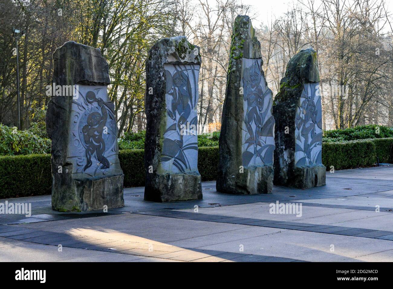 Carved stone monoliths by Coast Salish artist Thomas Cannell, Spirit ...