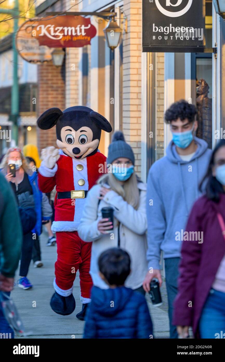 Mickey Mouse wearing Santa costume, Fort Langley, British Columbia ...