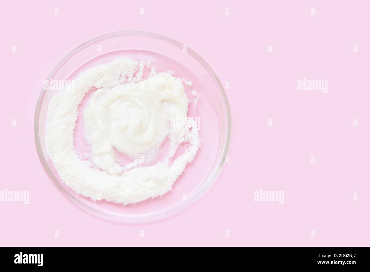 Collagen white powder. Pastel color background. Health product Stock ...