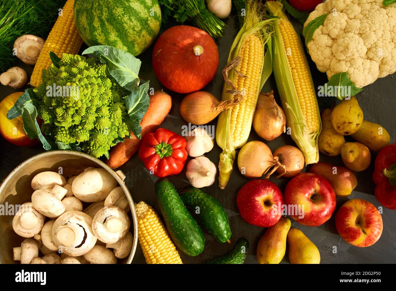 Fresh organic fruits and vegetables. Healthy nutrition Stock Photo - Alamy
