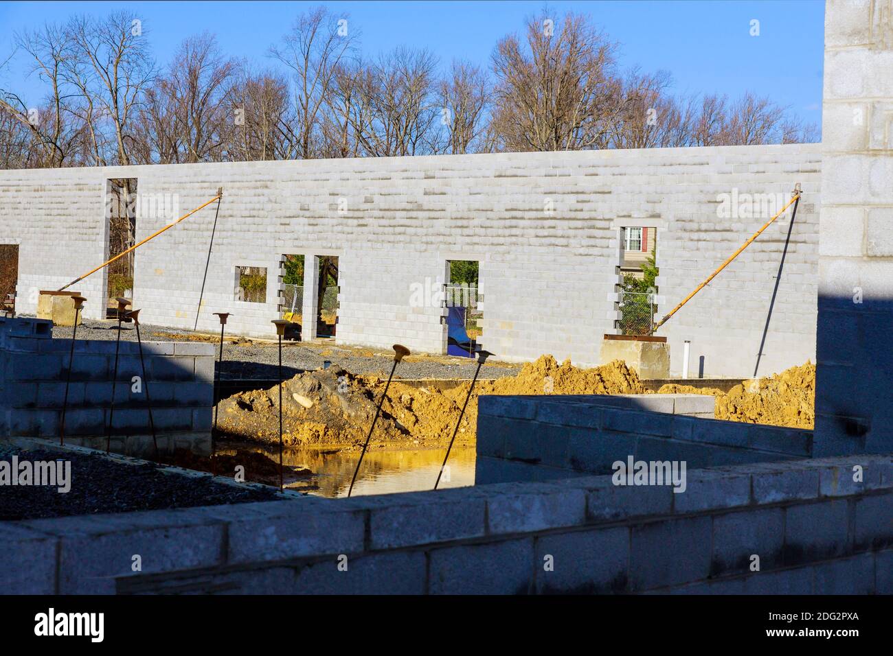 Concrete block wall industrial building walls construction work Stock ...